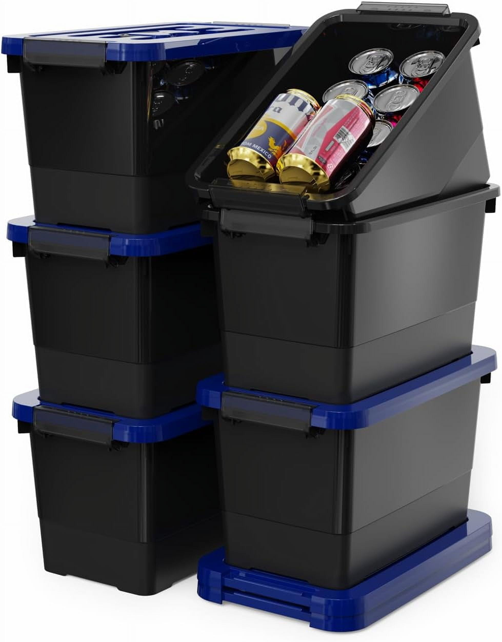 6-Pack Blue 7 Quart Storage Latch Box/Bins, Plastic Stackable Latching ...