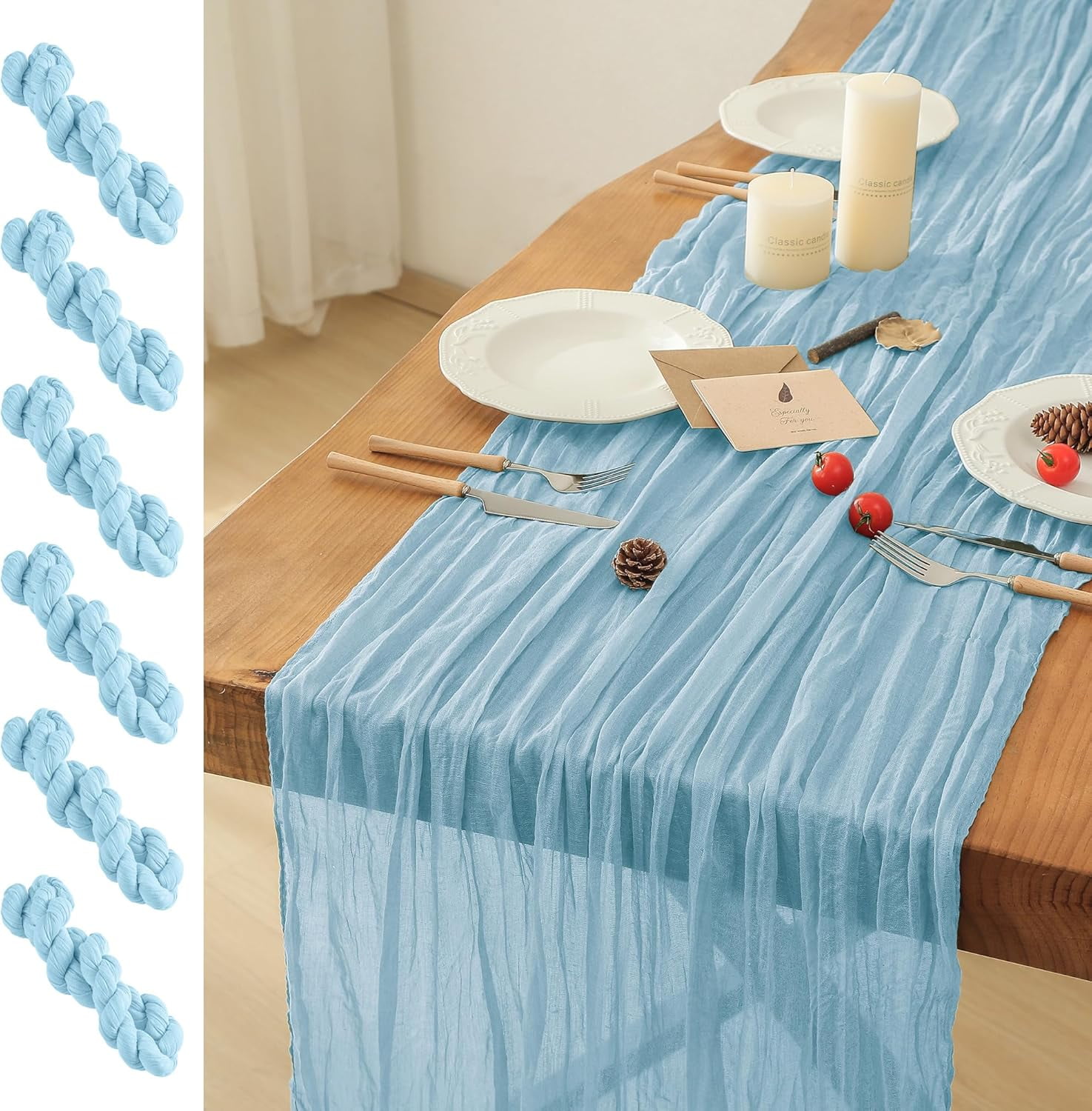 6 Pack Blue Cheese Cloth Table Runner, 35x120 Inch Boho Rustic Cheese ...
