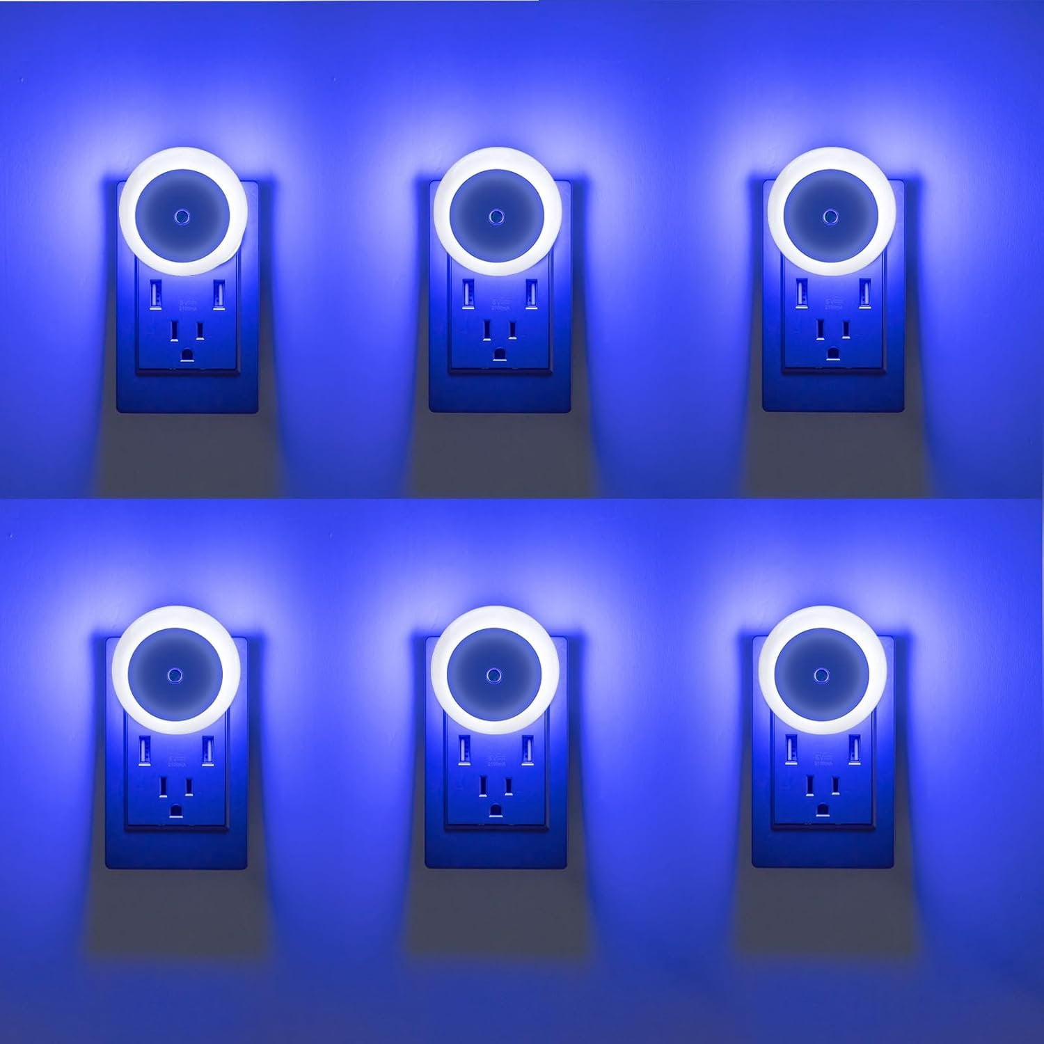 6 Pack Blue, LED Night Lights Plug into Wall with Dusk to sensors, Plug ...