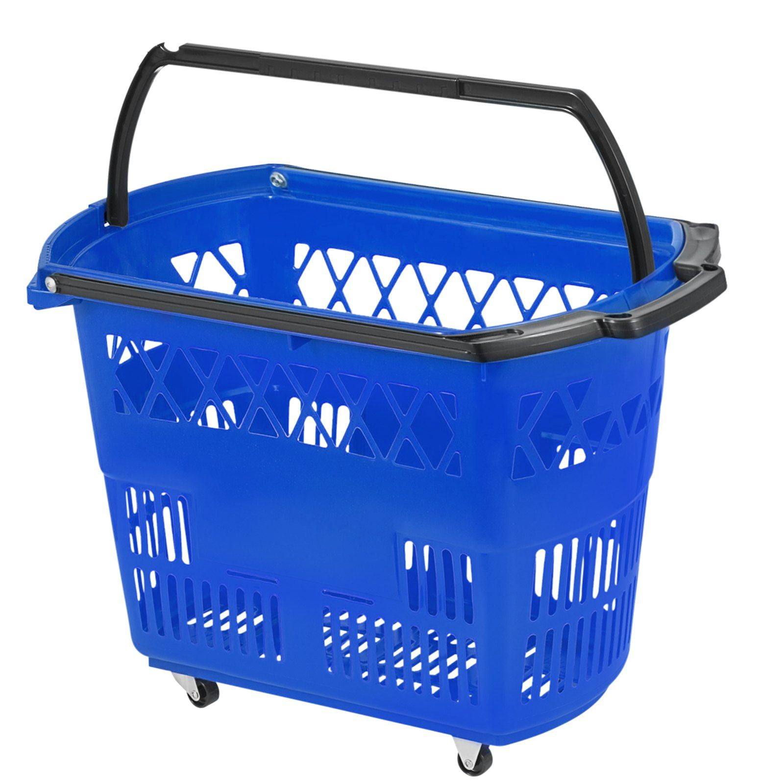 6-Pack Blue Rolling Shopping Carts with Handles, Portable Plastic ...