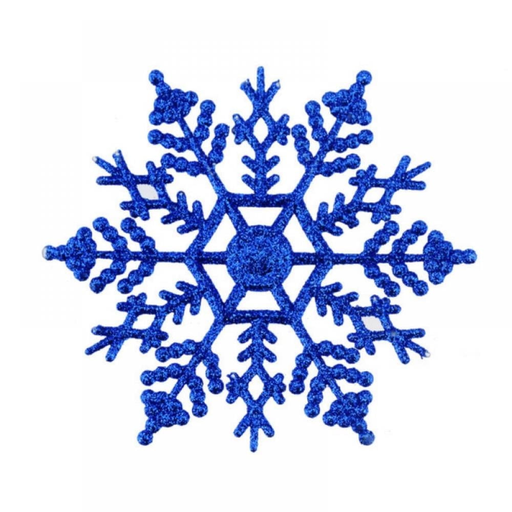 6 Pack Blue Snowflake Ornaments Plastic Glitter Snow Flakes Ornaments ...