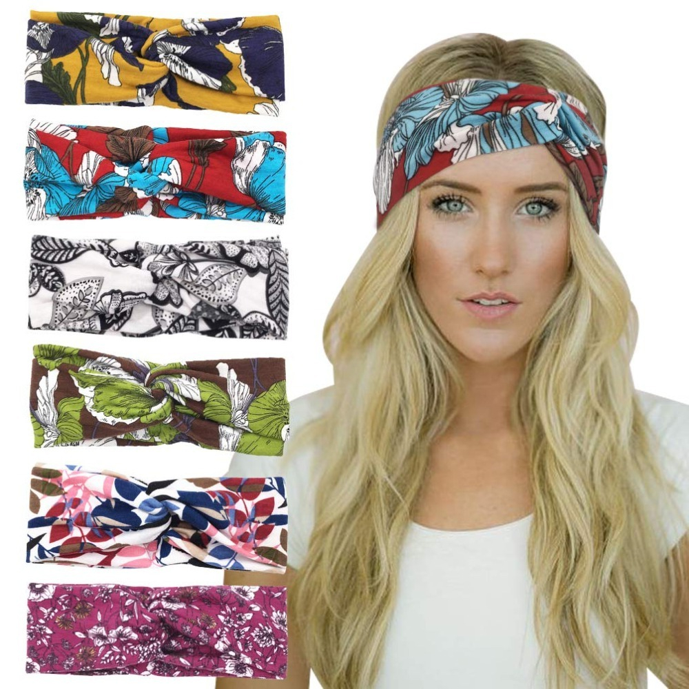 6 Pack Boho Headbands for Women, Vintage Floral Print, Soft Stretchy ...