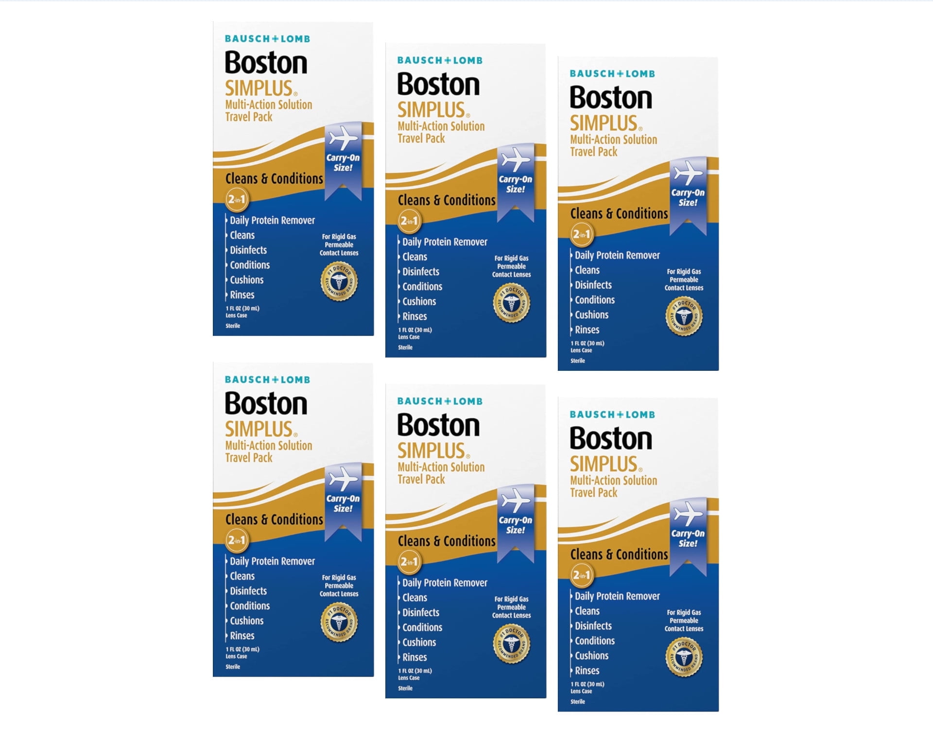 6 Pack - Boston® SIMPLUS Multi-Action Solution Travel Kit and Lens Case ...