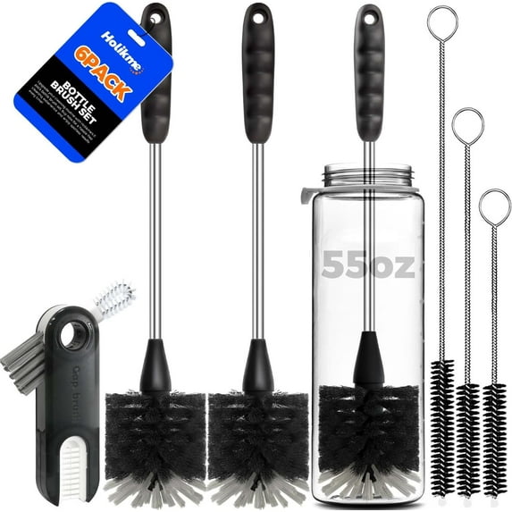 6 Pack Bottle Brush Set, 14" Long Handle Stainless Steel Bottle Cleaner ...