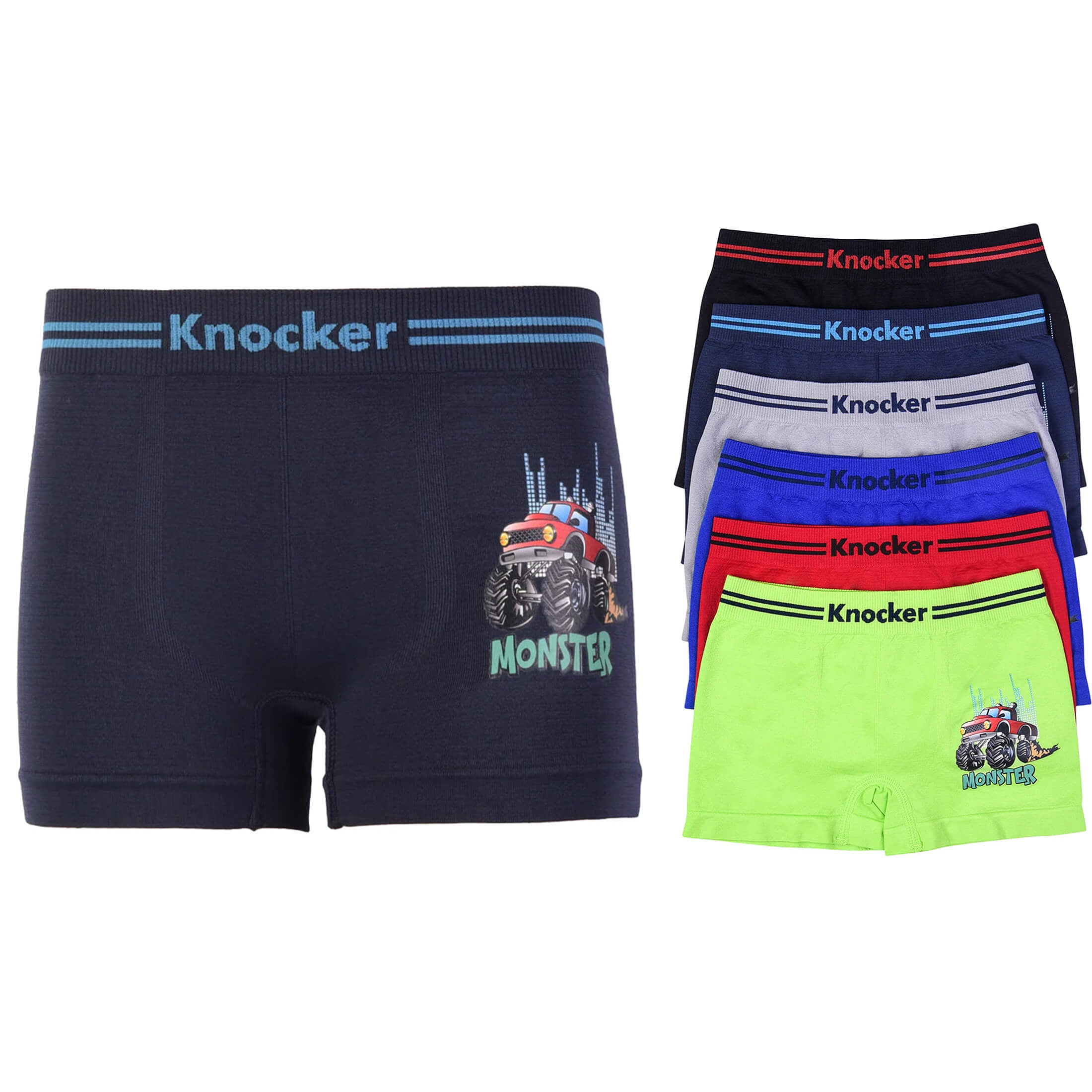 6-Pack Boy's Seamless Boxer Briefs, Monster Truck, Multi-Colors, L ...