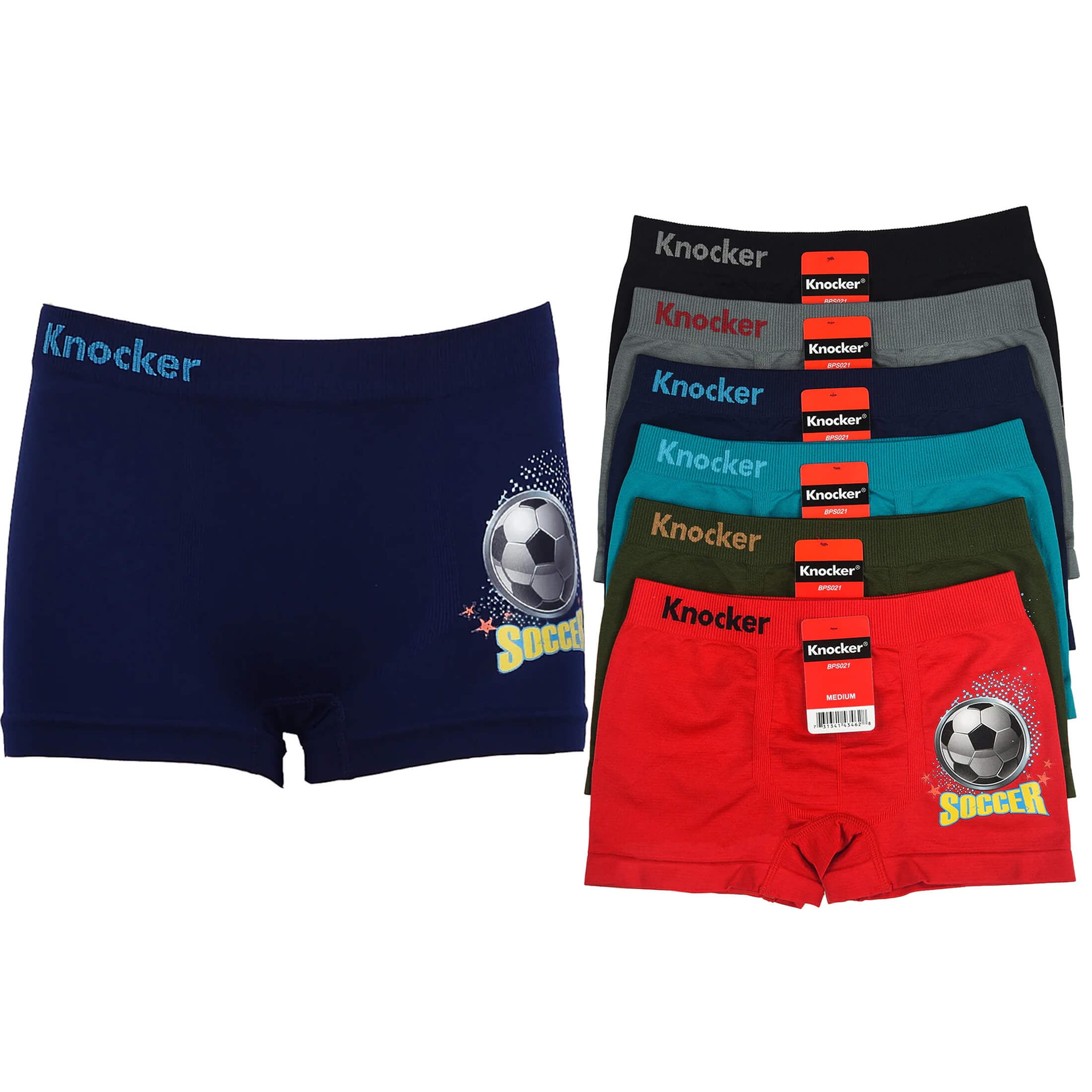 6-Pack Boy's Seamless Boxer Briefs, Soccer Design, Multi-Colors, M ...
