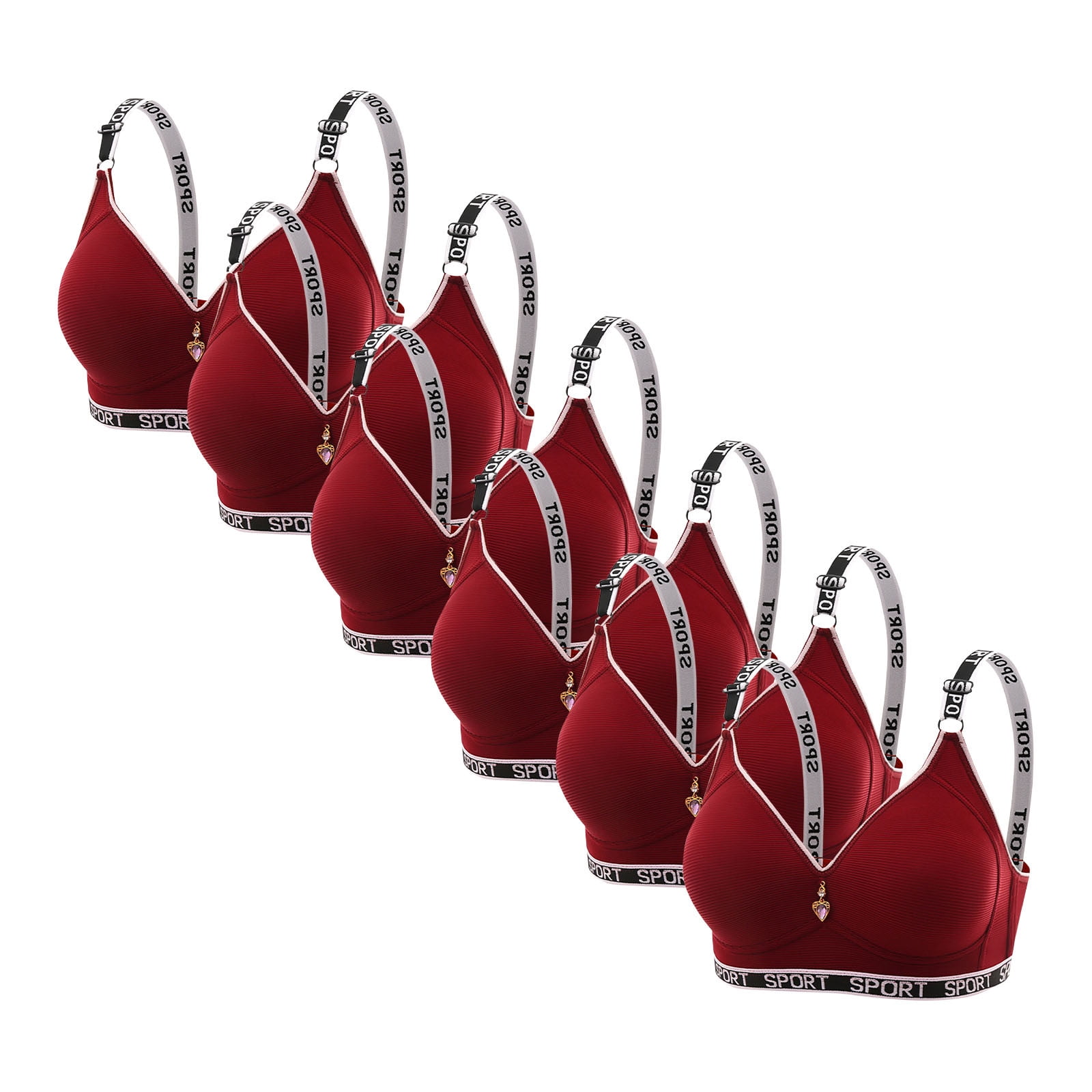 6-Pack Bras for Women Wirefree Light Support Adjustable V-Neck Bra for ...