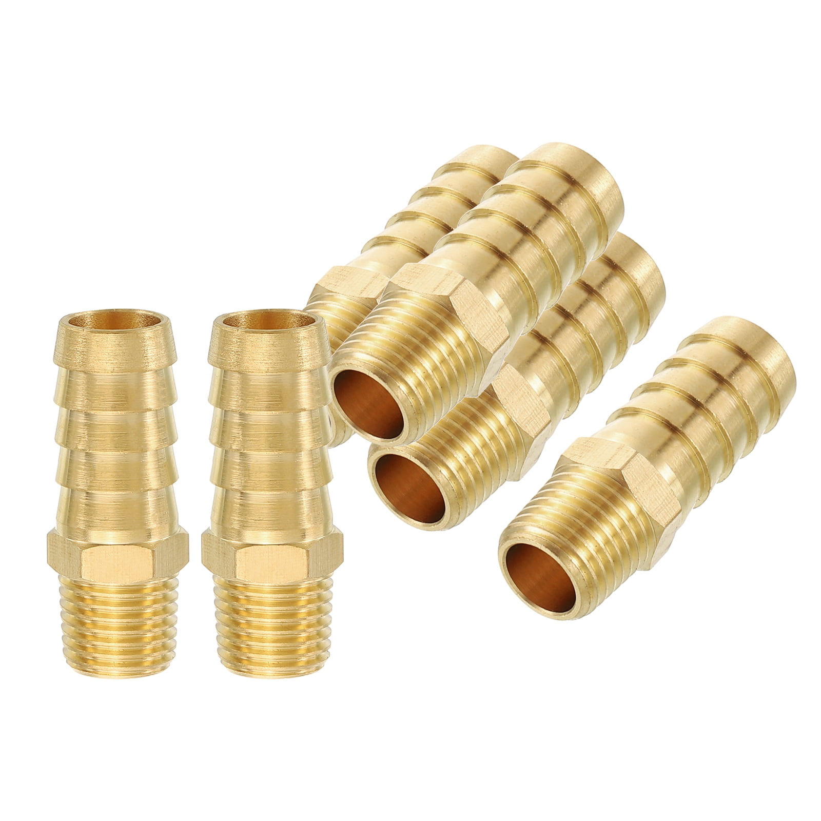 6 Pack Brass Hose Barb to NPT Male Adapter, 1/2" Barb x 1/4" NPT Male for Automotive, Fluid ...
