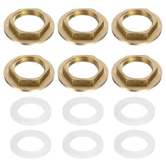 6 Pack Brass Lock Nuts Pipe Fitting, G1/2" Female Hex Locknut with Washer - Walmart.com