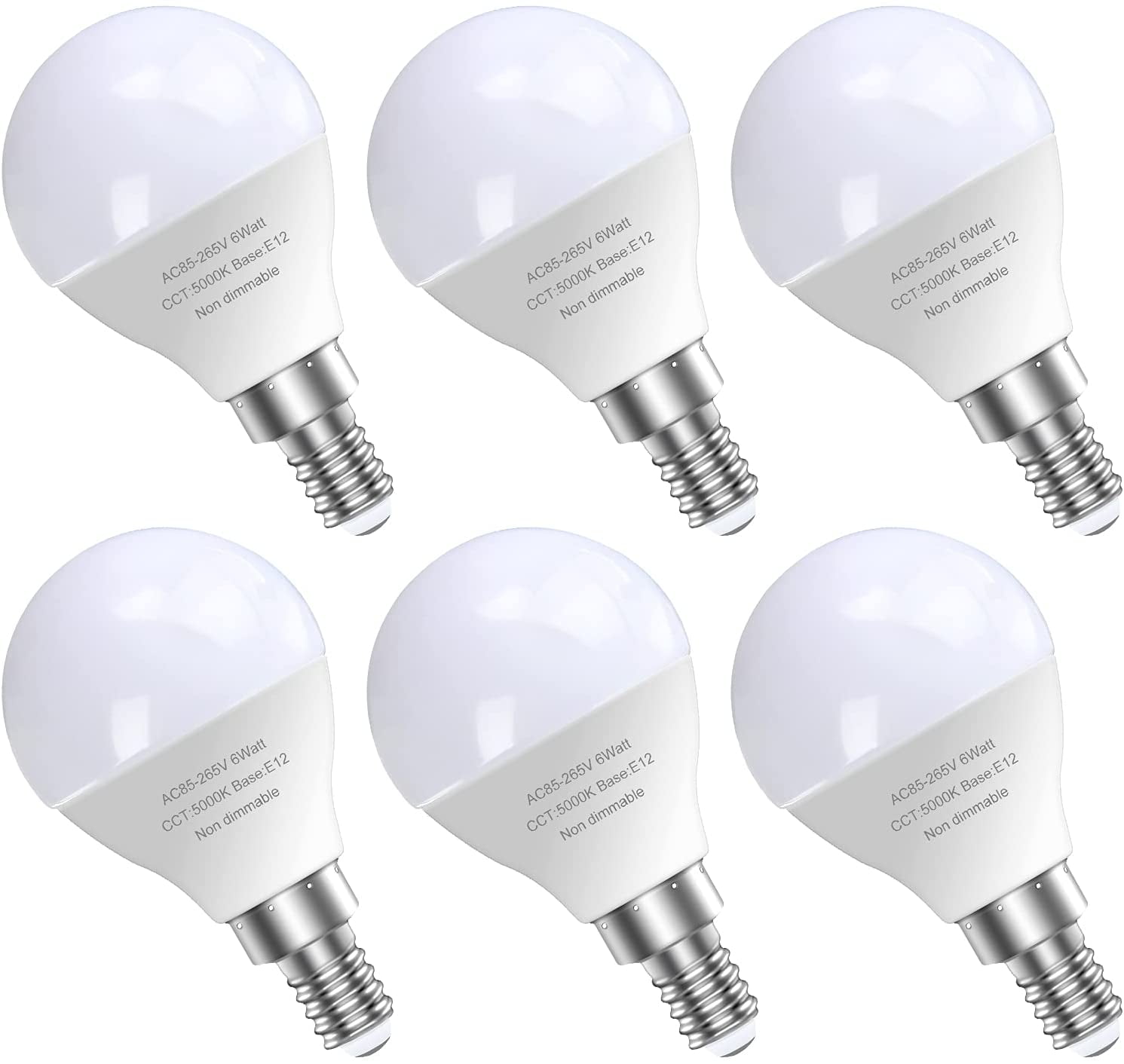 6 Pack Bright Ceiling Fan Light Bulbs, 60 Watt Equivalent, E12 Led Bulb ...