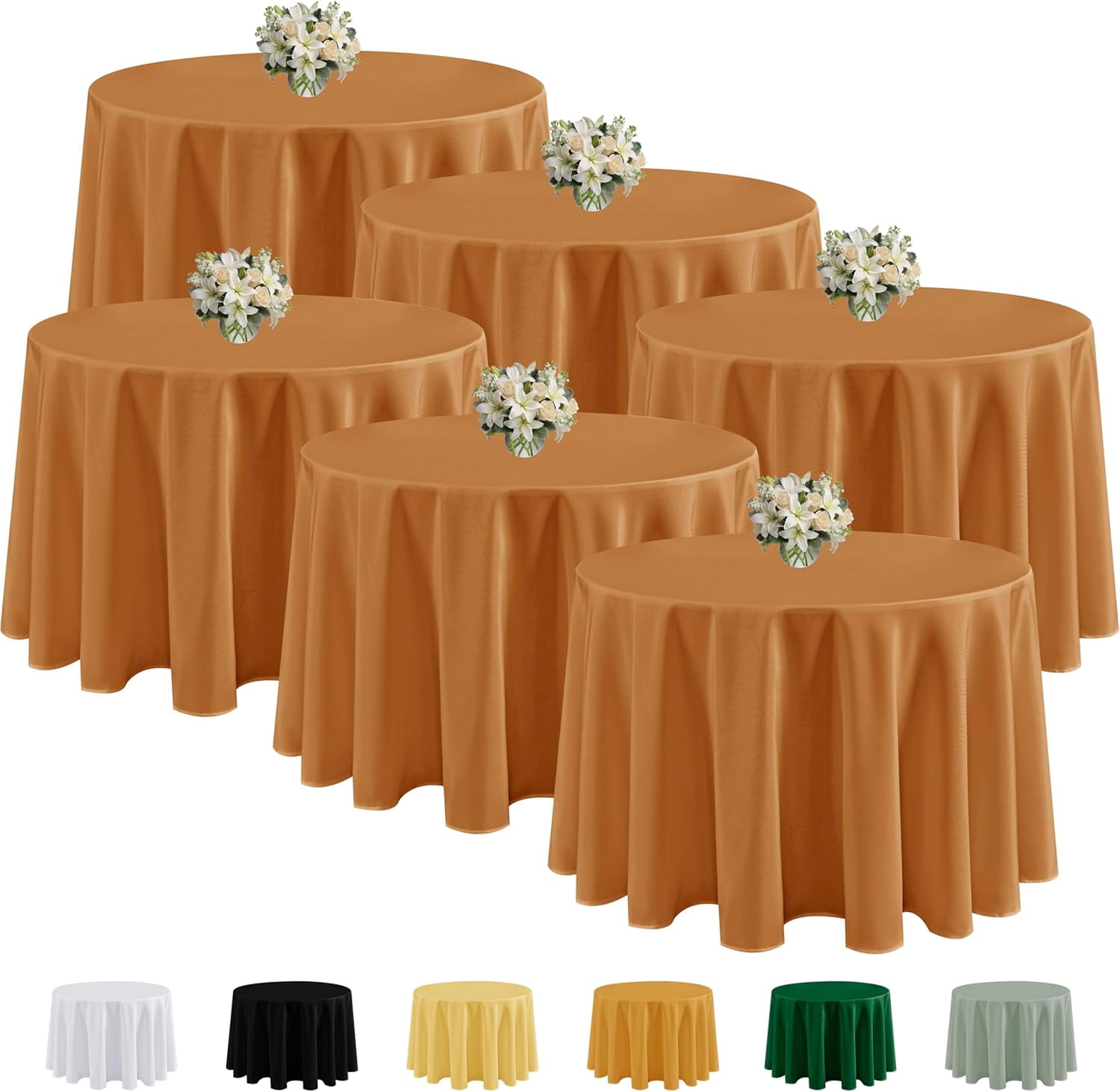6 Pack Bronze Round Tablecloths - 108 Inches Round - Wrinkle and Stain ...