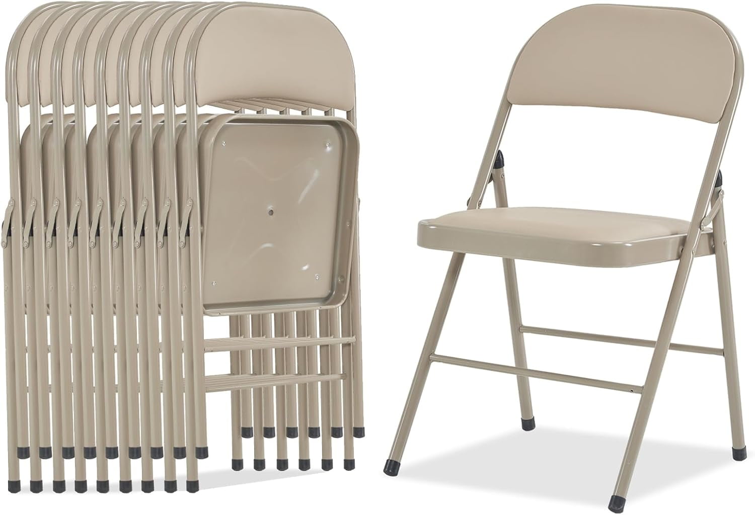 6 Pack Brown Foldable Chairs with PU Padded Seats Portable Stackable ...