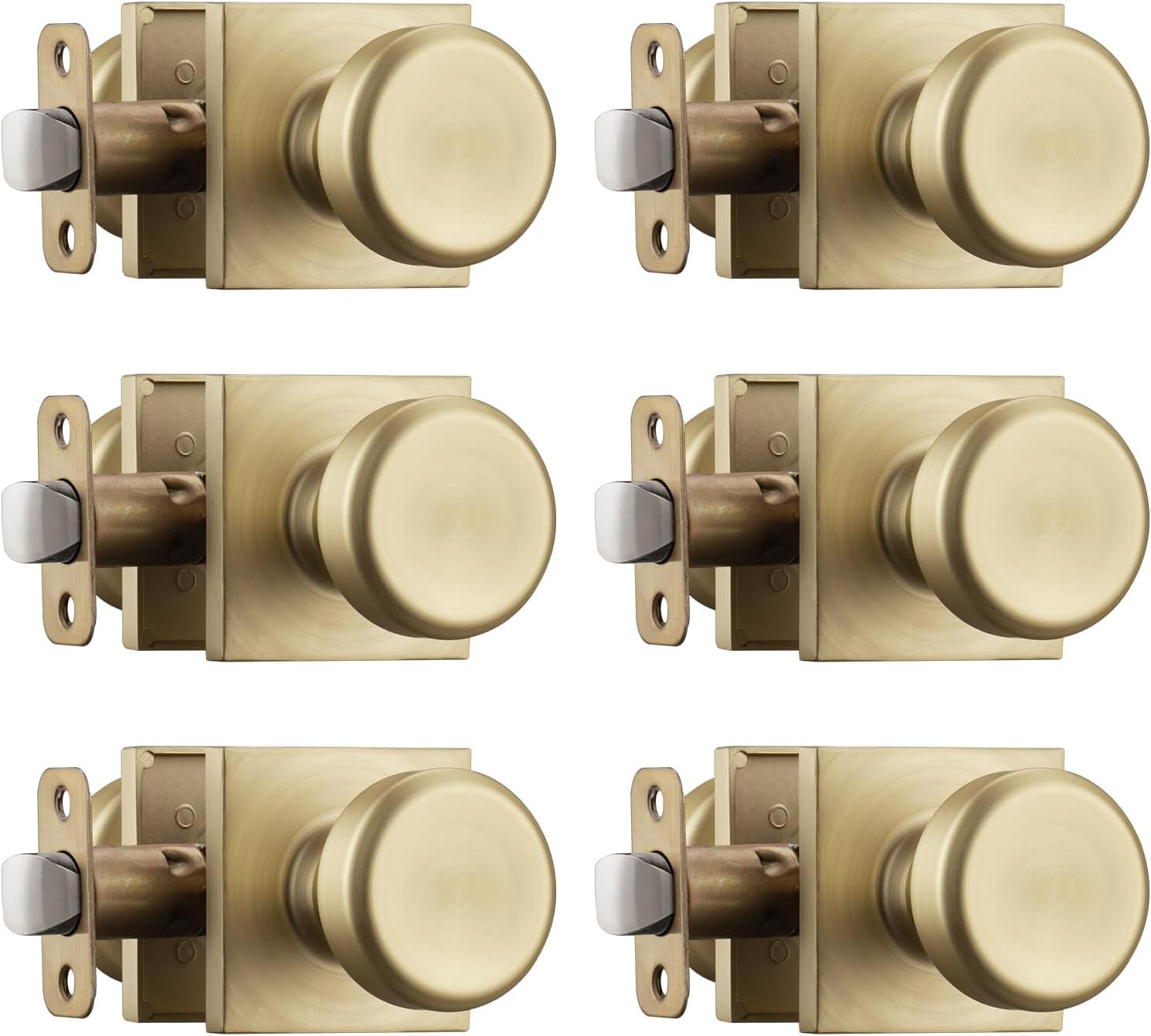 6 Pack Brushed Gold Door Knob with Heavy Duty Square Rosette,Pismo Door ...