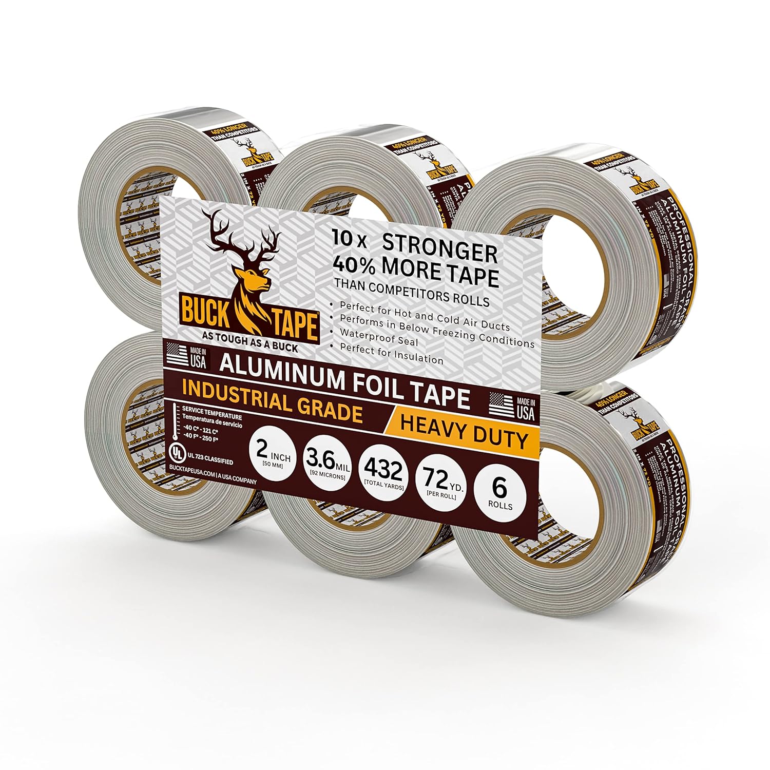6 Pack Buck Professional Grade Aluminum Foil Tape - 2 Inch x 216ft (72 ...