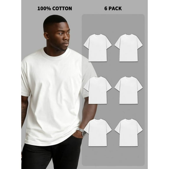 6-Pack Bulk Men's T-Shirts: Crew Neck Short-Sleeve, 100% Pure Cotton ...
