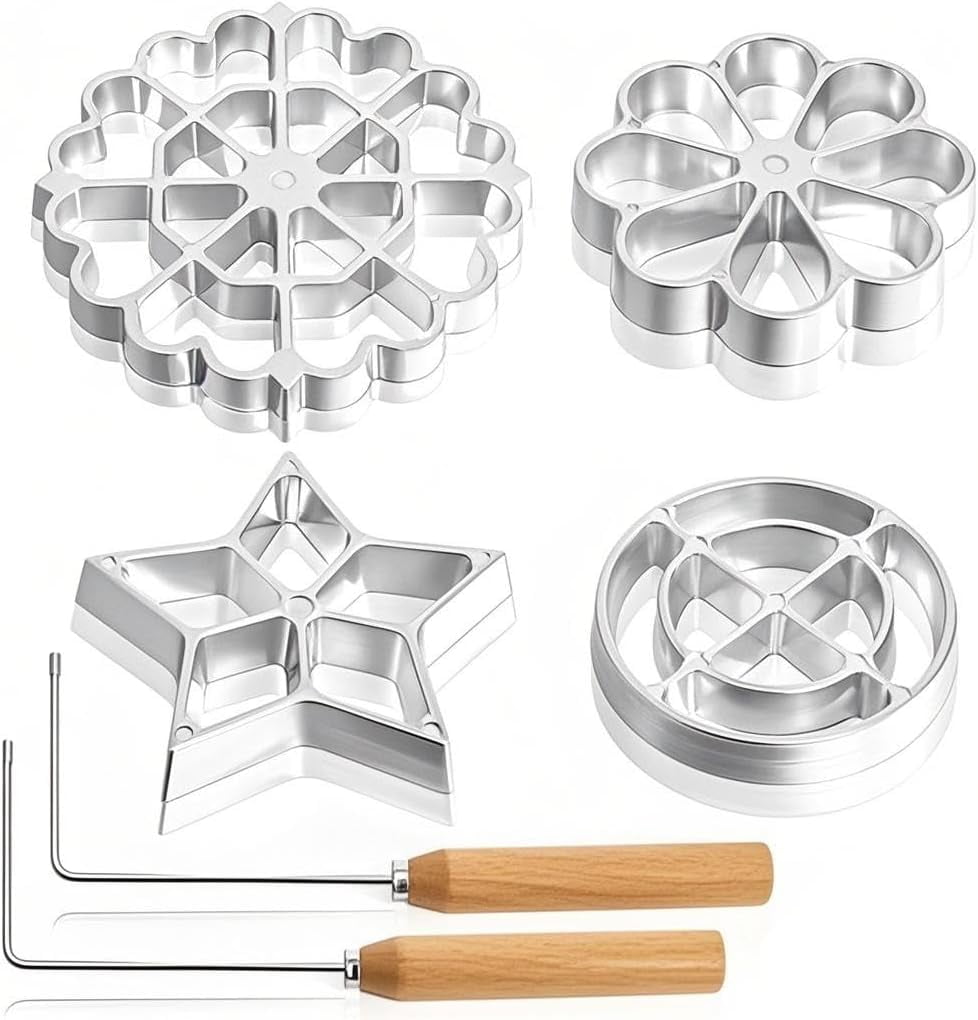 6 Pack Bunuelos Molds with Handles, Rosette Timbale Iron Set with 2 ...