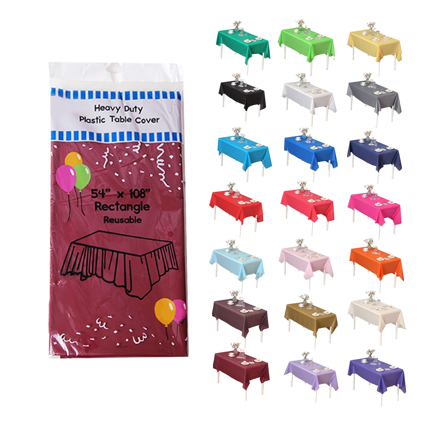 (6 Pack) Burgundy Premium Rectangle Heavy-Duty Plastic Table Covers ...