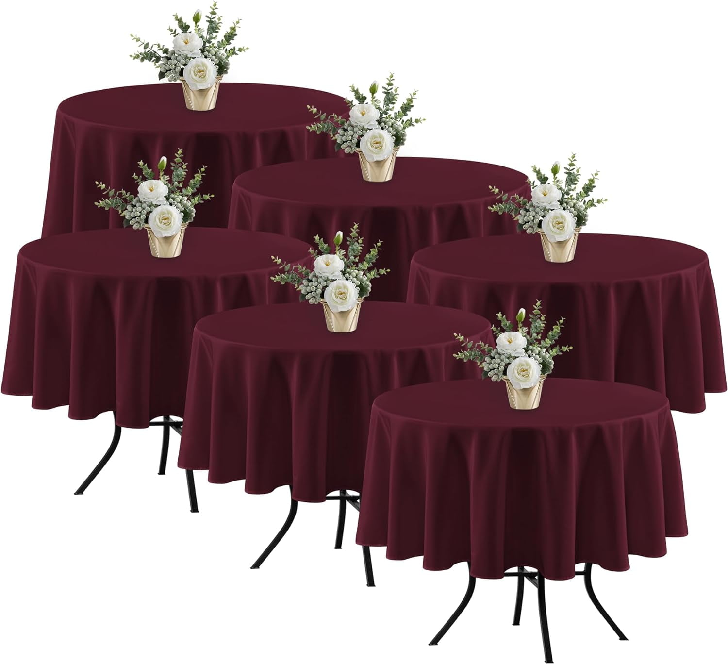 6 Pack Burgundy Round Table Clothes - 70 Inches in Diameter - Stain ...
