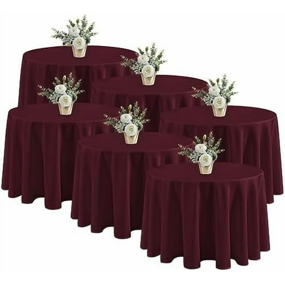 6 Pack Burgundy Round Tablecloths - 120 Inches in Diameter - Stain ...