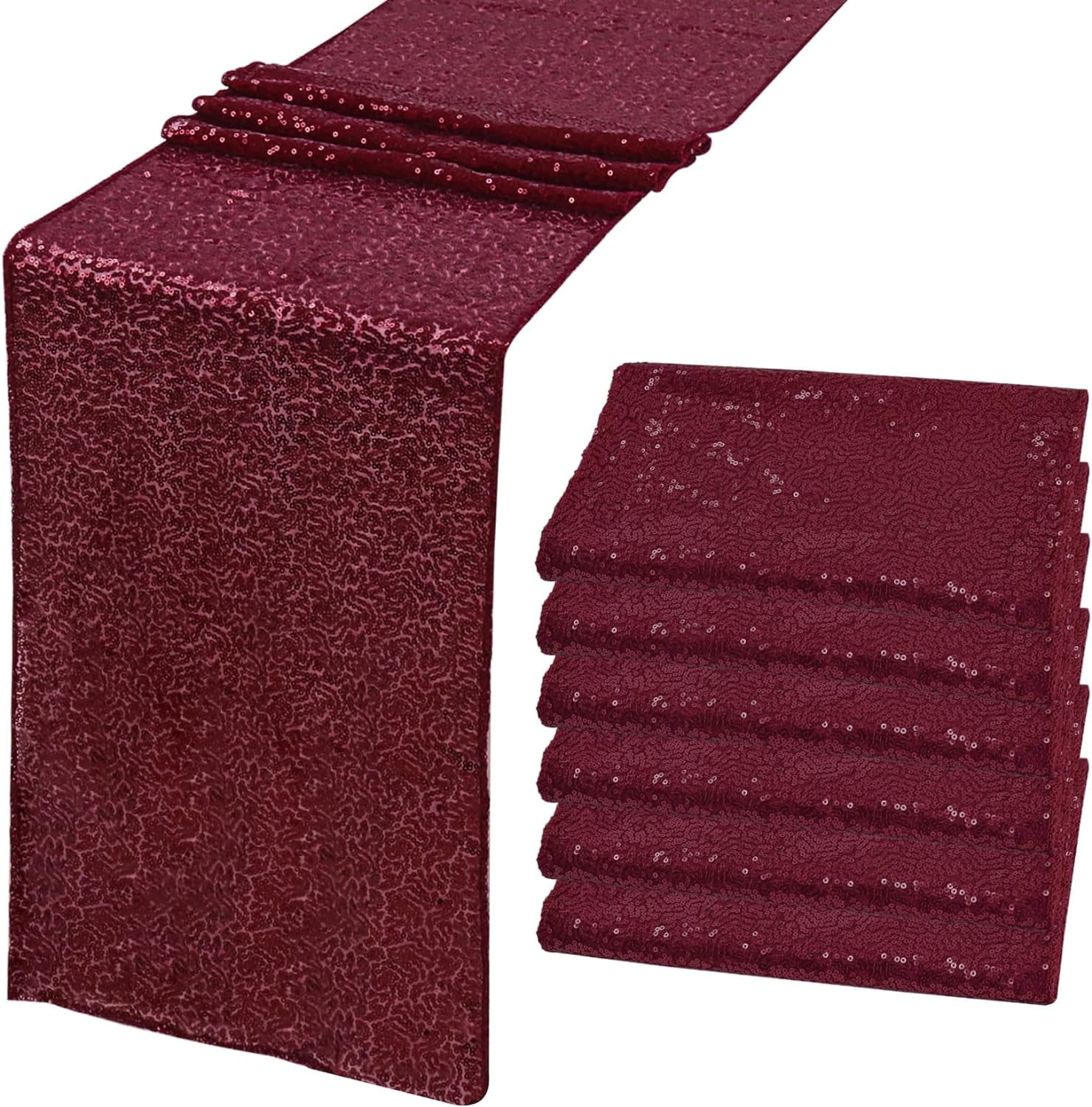 6 Pack Burgundy Sequin Table Runners 12" x 72" Sparkle Sequin Table ...