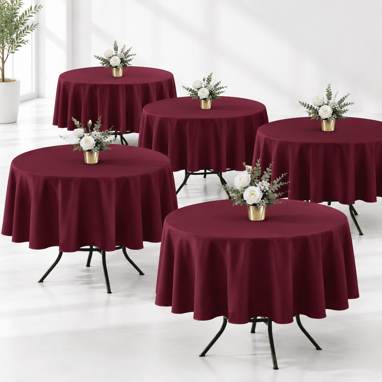 6 Pack Burgundy Tablecloths 70 Inch Round For 36