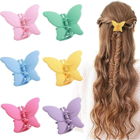 6 Pack Butterfly Claw Clips for Thick Hair - Strong Hold Pretty Hair ...