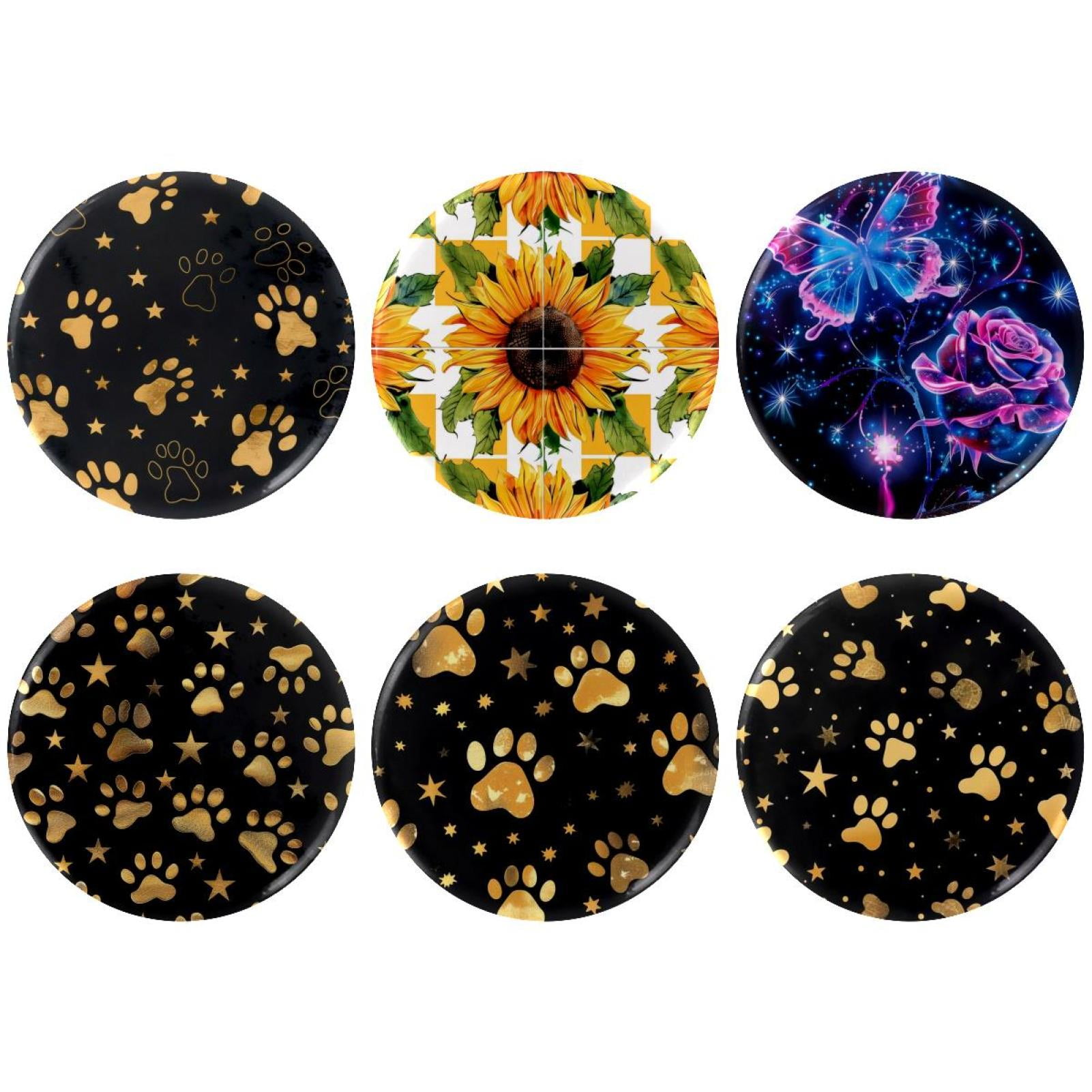 6 Pack Buttons Set, Geometry Sunflowers Pattern 2.2 inch Pins Back ...