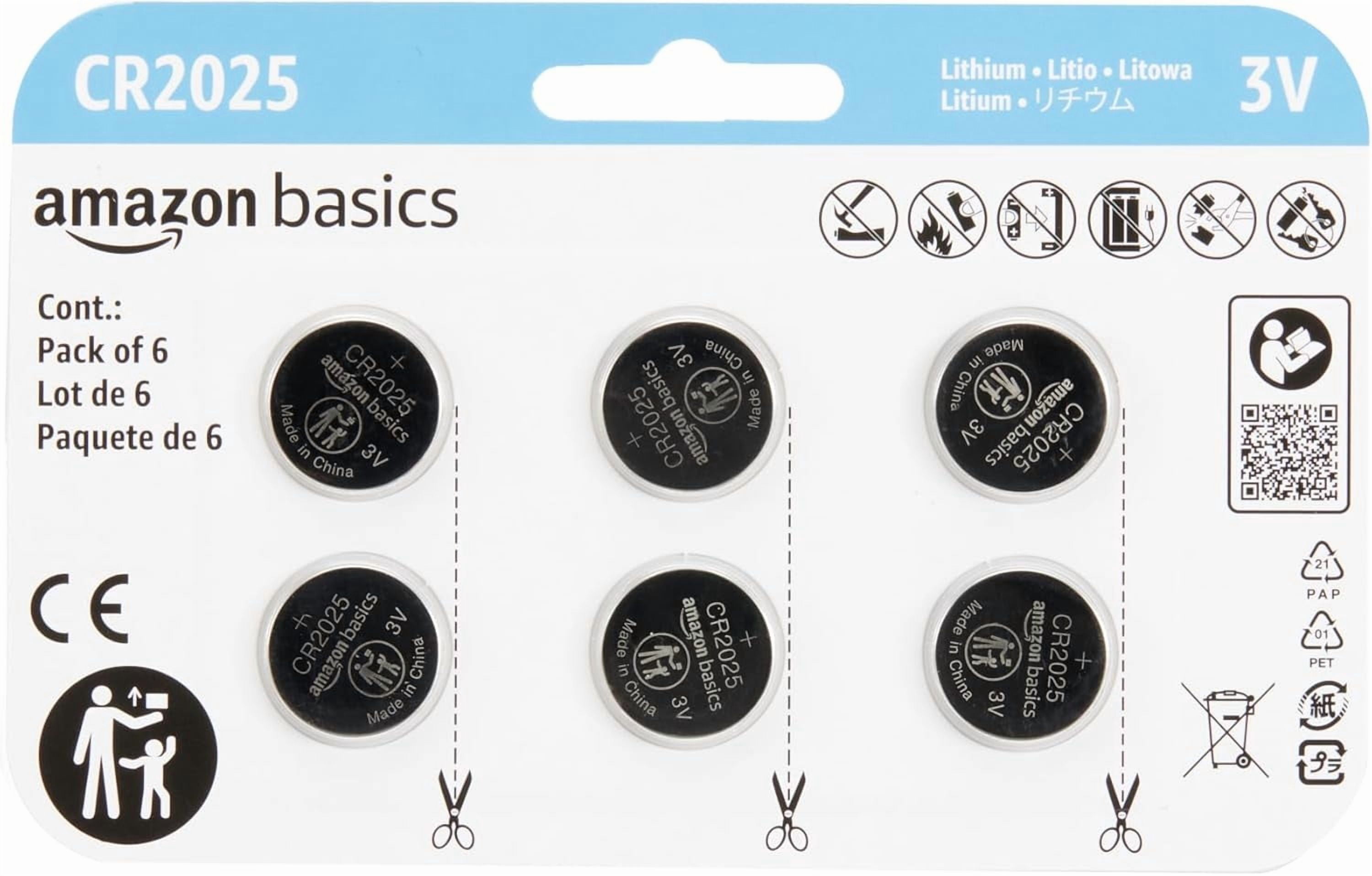 6-Pack CR2025 Lithium Coin Cell Battery, 3 Volt, Long Lasting Power ...