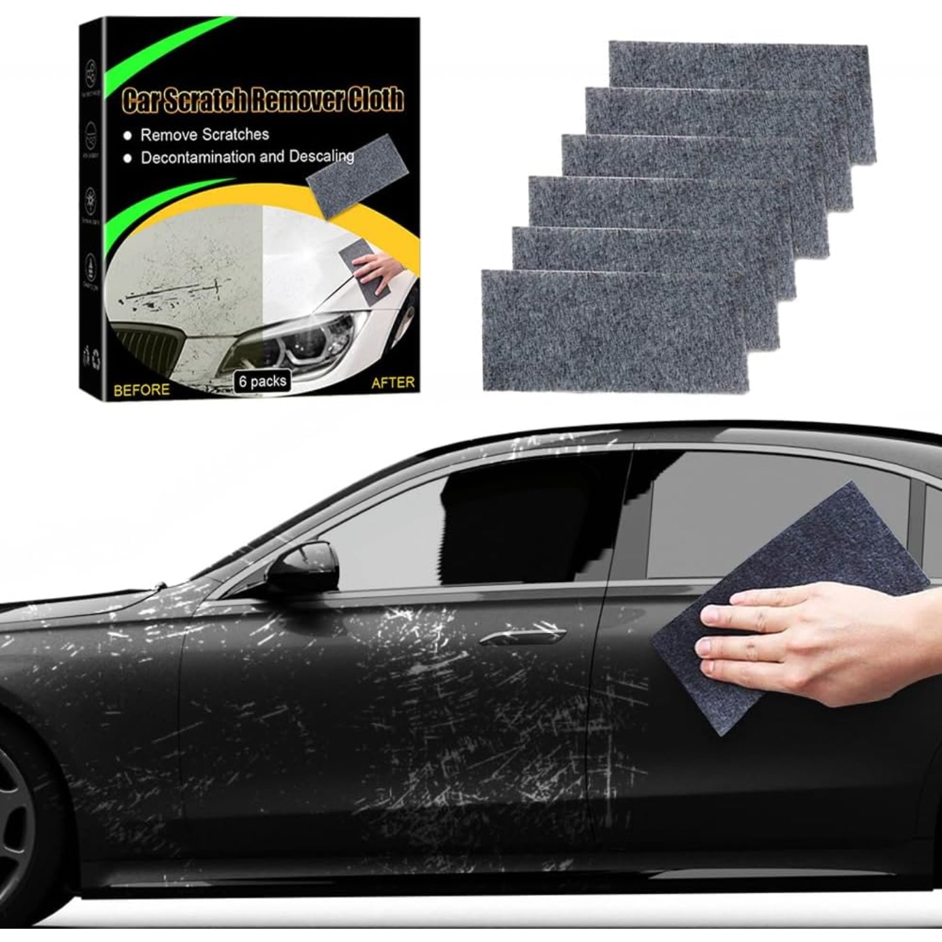 6 Pack Car Scratch Remover Cloth, 2025 Upgraded Nano Cloth Car Scratch ...