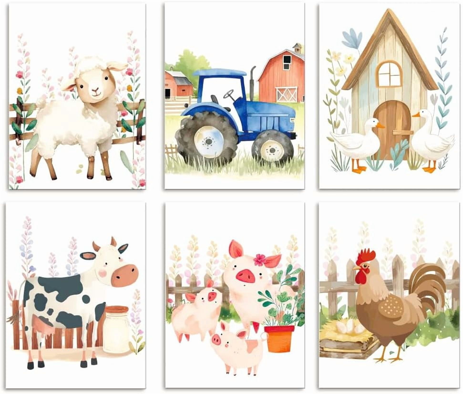 6 Pack Cartoon Farm Animals Unframed Waterproof Canvas Wall Art Decor ...