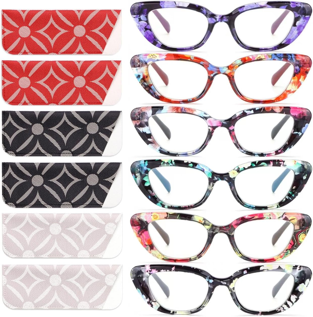 6 Pack Cat Eye Reading Glasses for Women Fashion Cute Blue Light ...