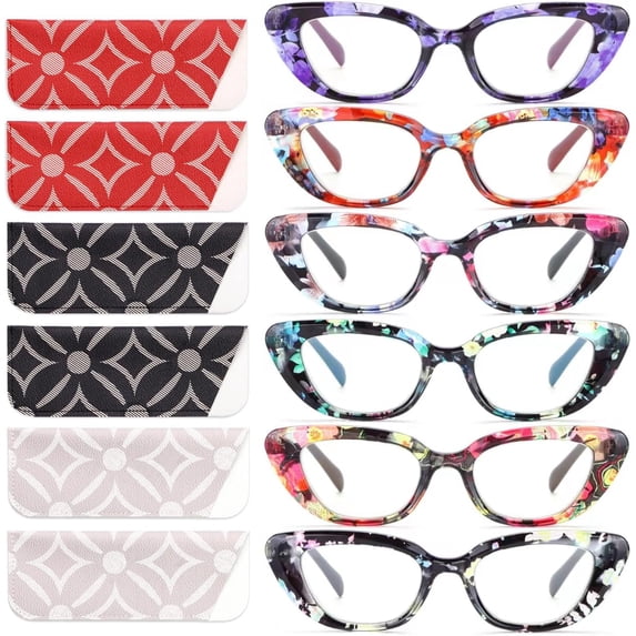6 Pack Cat Eye Reading Glasses for Women Fashion Cute Blue Light ...