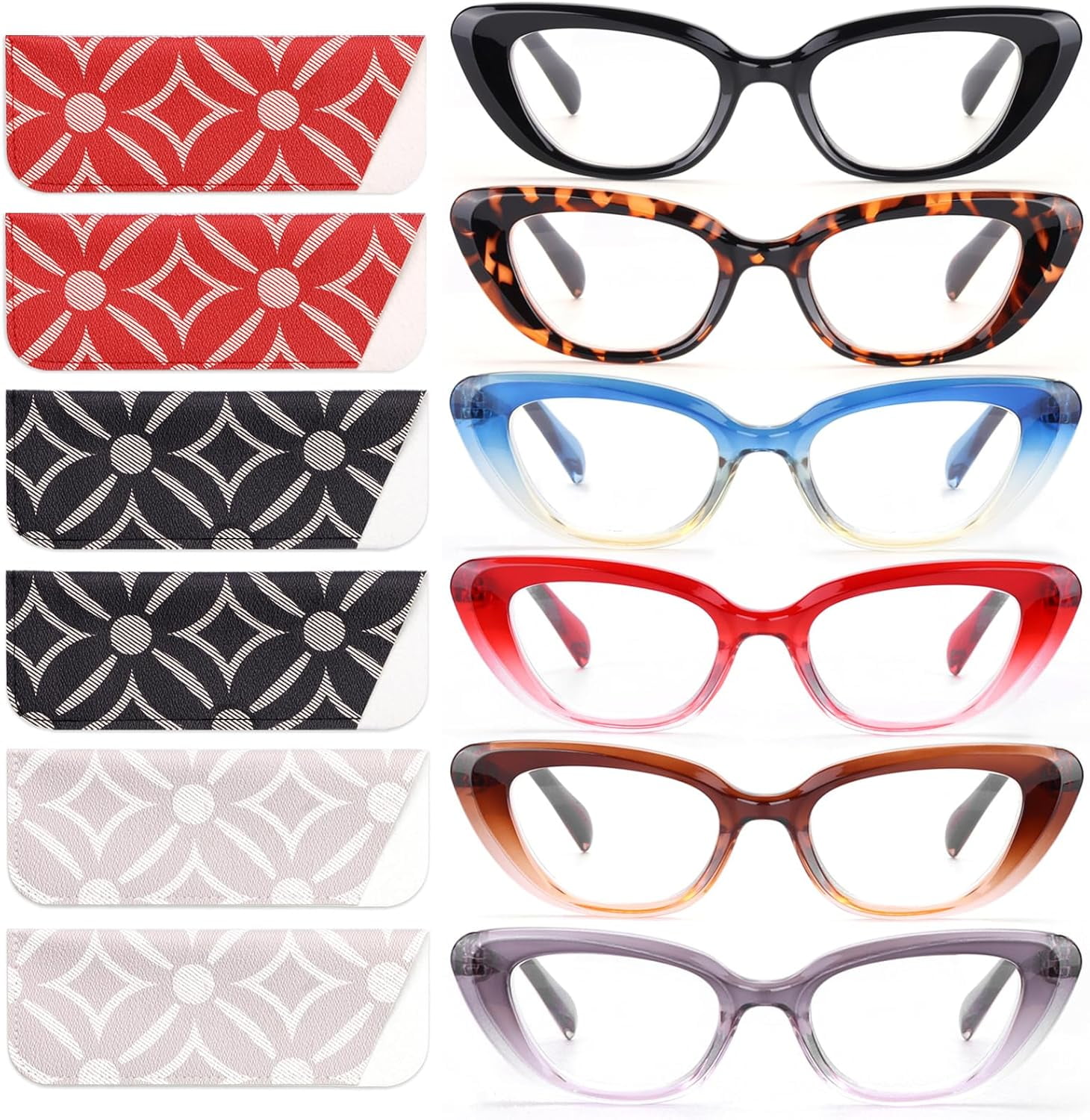 6 Pack Cat Eye Reading Glasses for Women Fashion Cute Blue Light ...