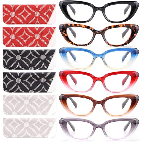 6 Pack Cat Eye Reading Glasses for Women Fashion Cute Blue Light ...