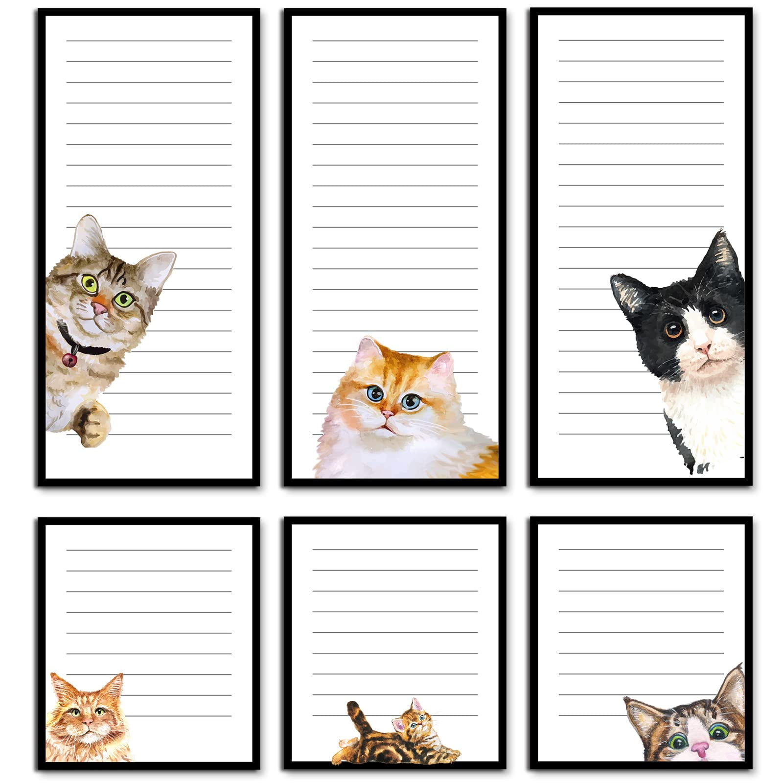 6 Pack Cats Magnetic Notepads for Fridge to Do List Notepads Grocery Shopping List Magnet Pad ...