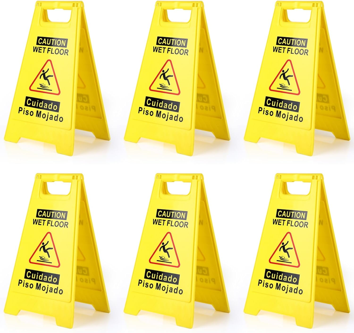 6-Pack Caution Wet Floor Sign,17.5" Height,Bright Yellow Double-Sided ...