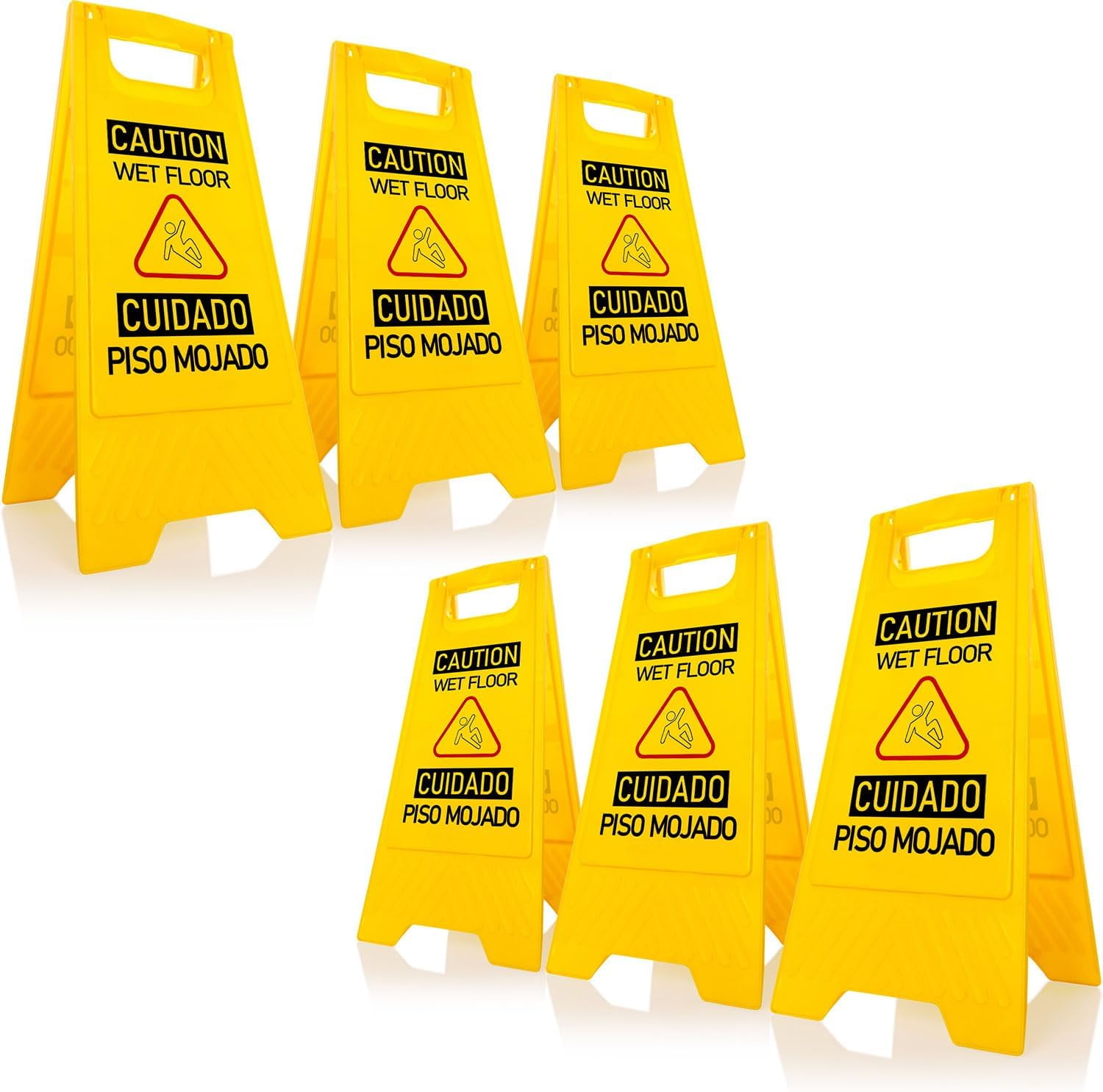 6 Pack Caution Wet Floor Sign, A-Shaped Foldable Sturdy Bilingual ...