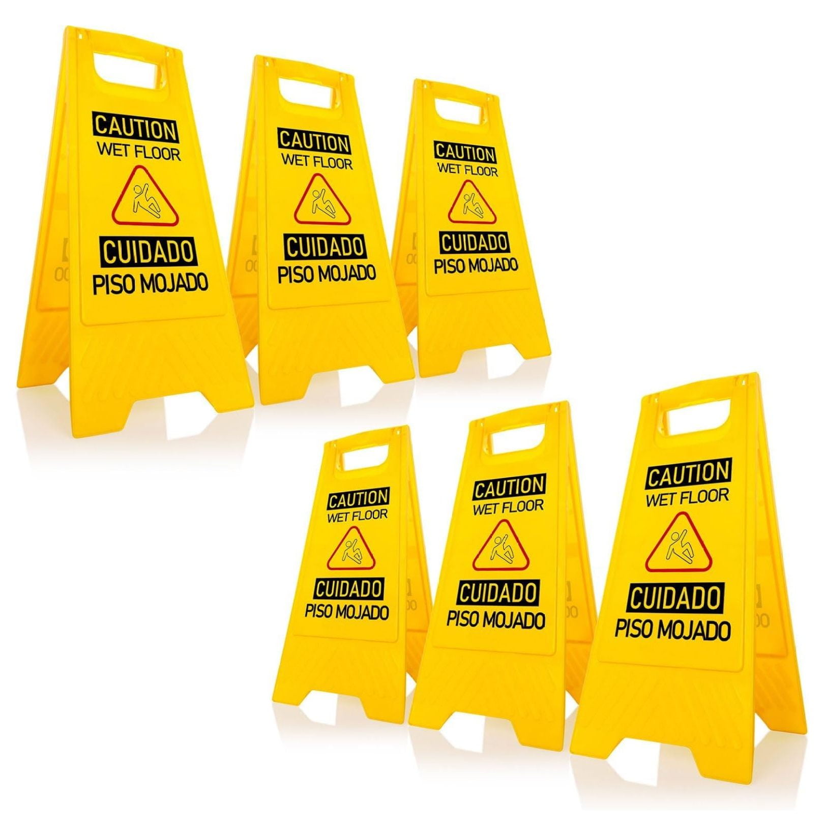 6 Pack Caution Wet Floor Sign, A-Shaped Foldable Sturdy Bilingual ...