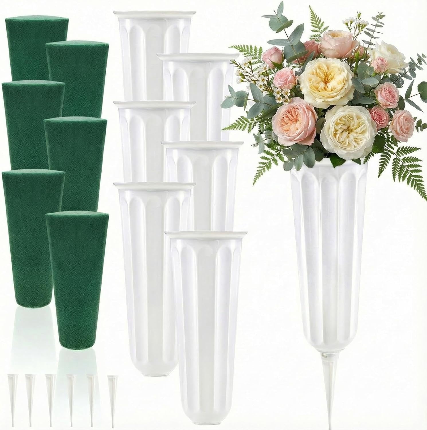 6 Pack Cemetery Vases with Spikes, Memorial Floral Vases with Foam ...