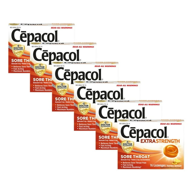 Cepacol Extra Strength, 6 Pack, Honey Lemon, 16 Lozenges Each, Sore ...