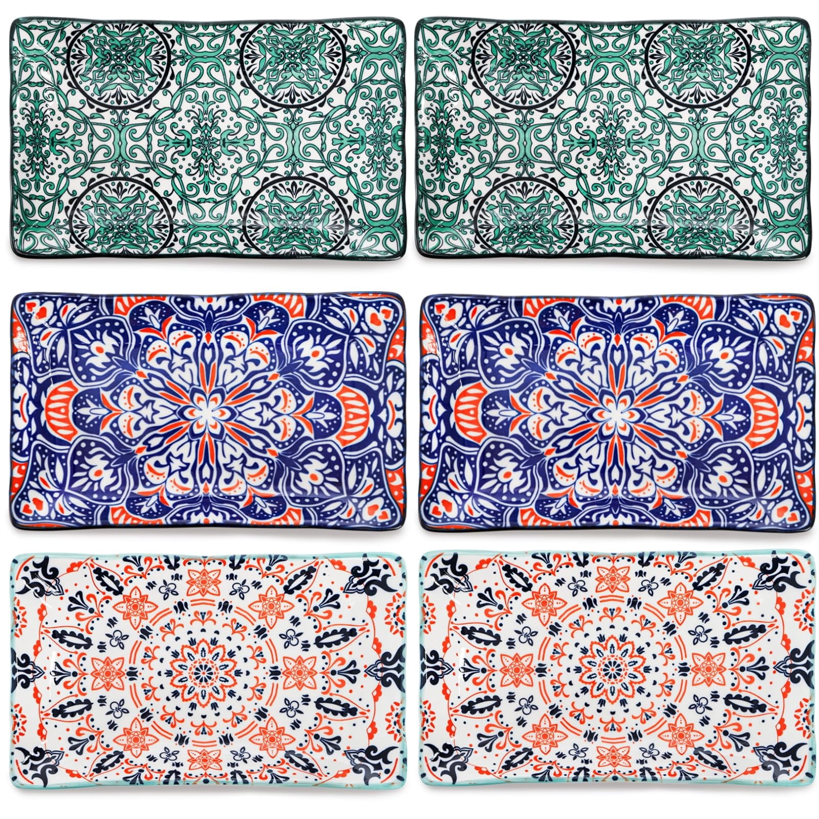 6 Pack Ceramic Rectangular Dessert Plates 8.5 Inch Colorful Salad Set ...
