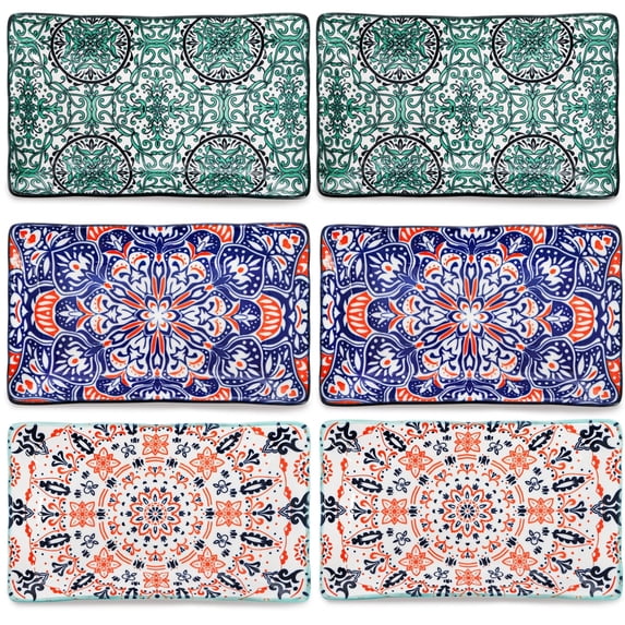 6 Pack Ceramic Rectangular Dessert Plates 8.5 Inch Colorful Salad Set ...