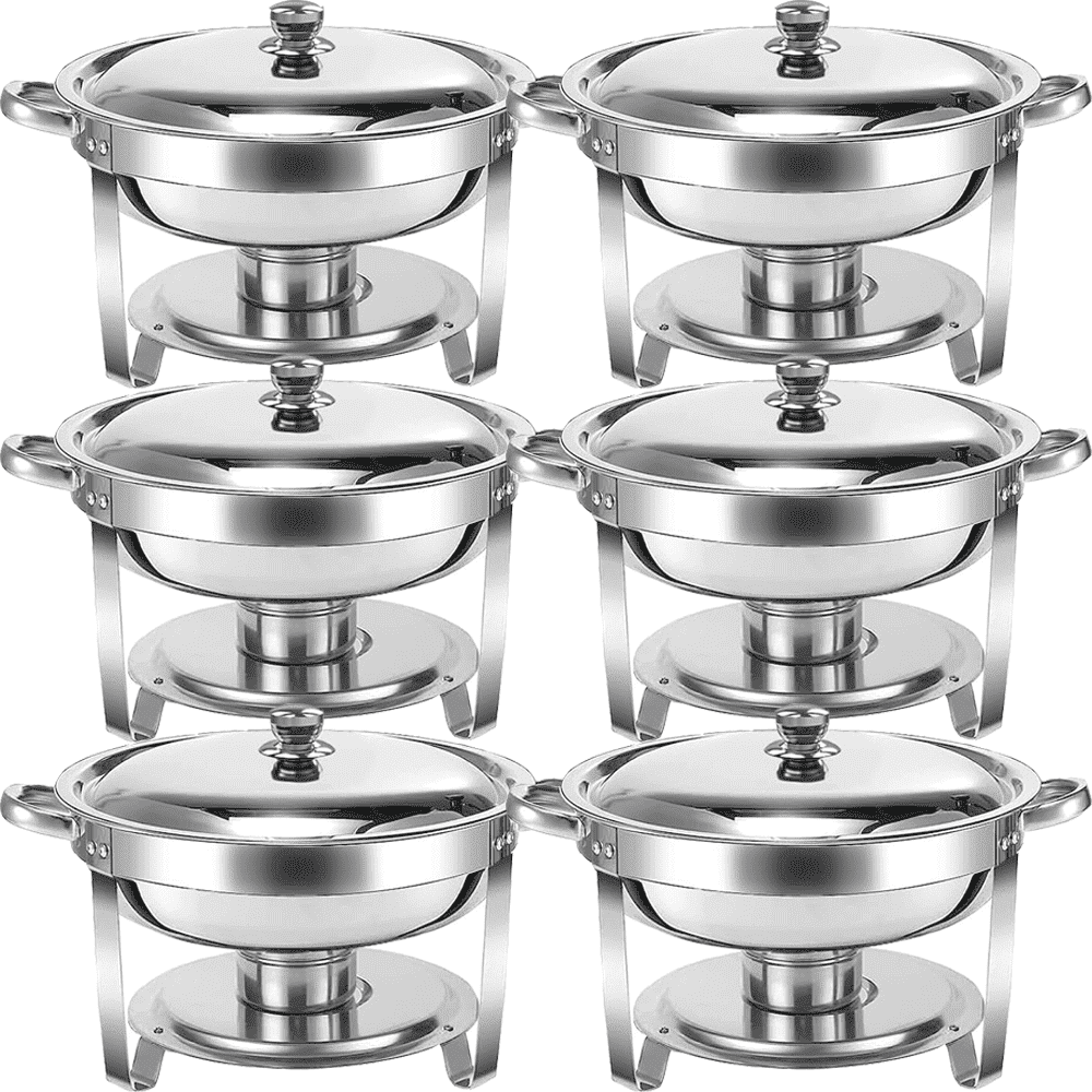 6 Pack Chafing Dish Buffet Set, 5QT Round Stainless Steel Chafer for ...