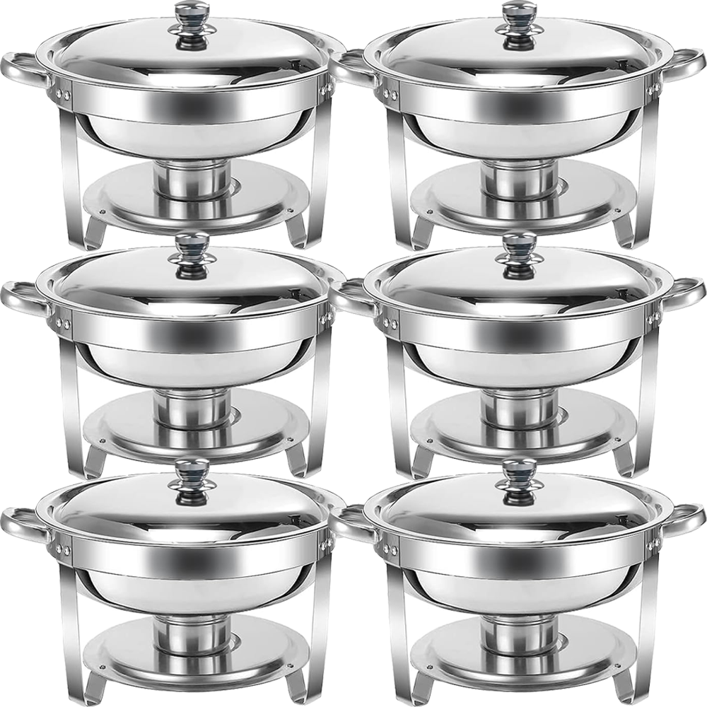 6 Pack Chafing Dish Buffet Set, 5QT Round Stainless Steel Chafer for ...