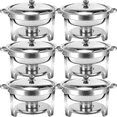6 Pack Chafing Dish Buffet Set, 5QT Round Stainless Steel Chafer for Catering, Upgraded Chafers ...