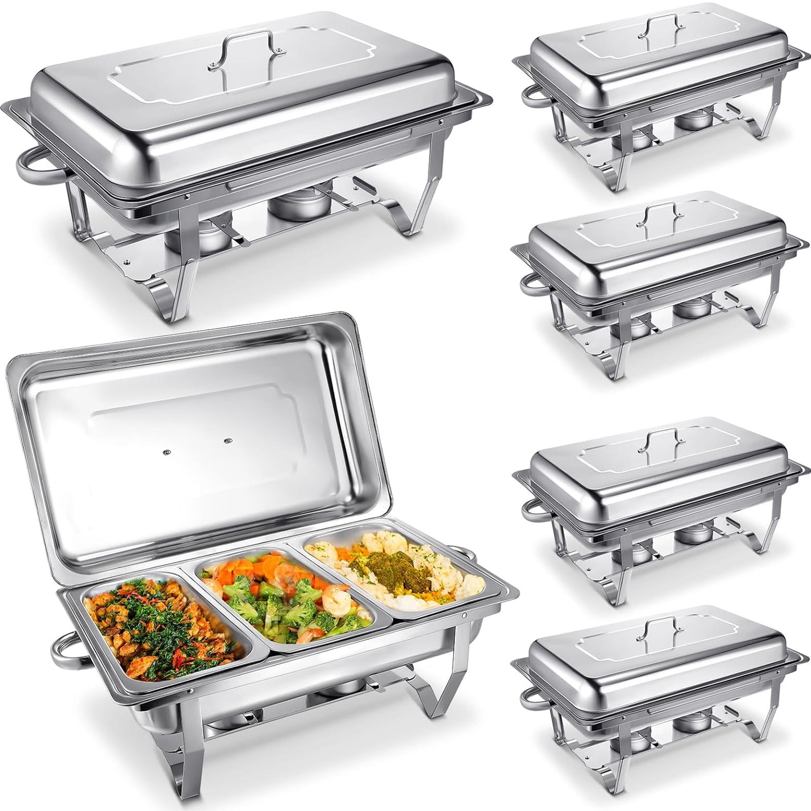 6 Pack Chafing Dish Buffet Set, 8QT Buffet Servers and Warmers Chaffing ...