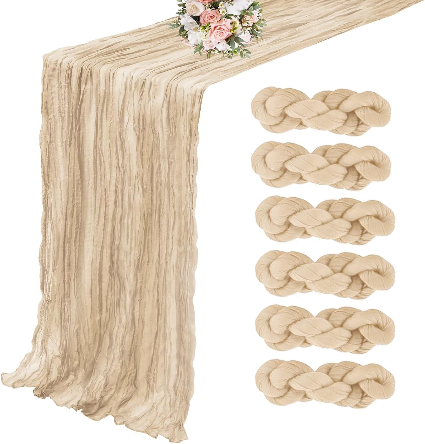 6 Pack Champagne Cheesecloth Table Runner, Spring Boho Sheer Gauze ...