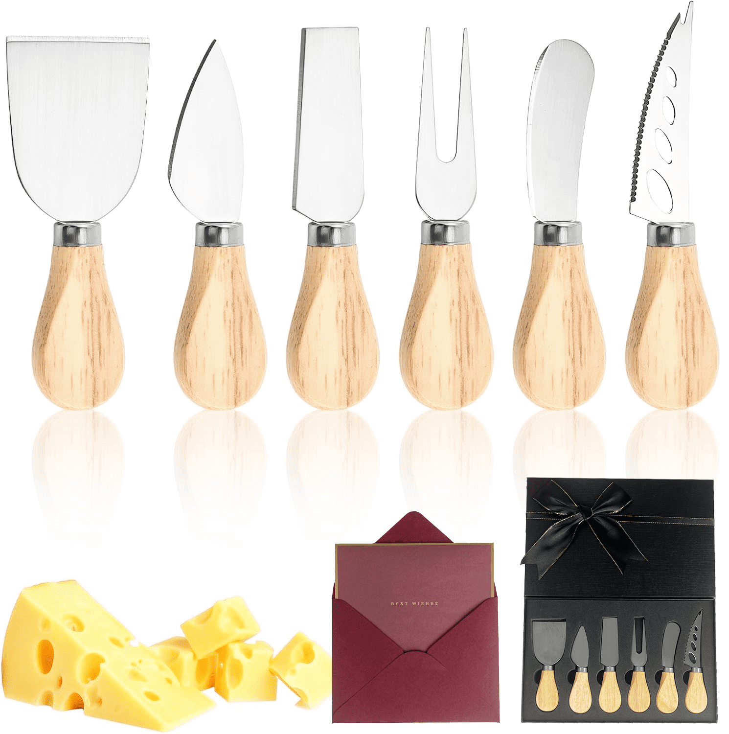 Vongem 6 Pack Cheese Knives Set with Wooden Handles, Mini Stainless ...