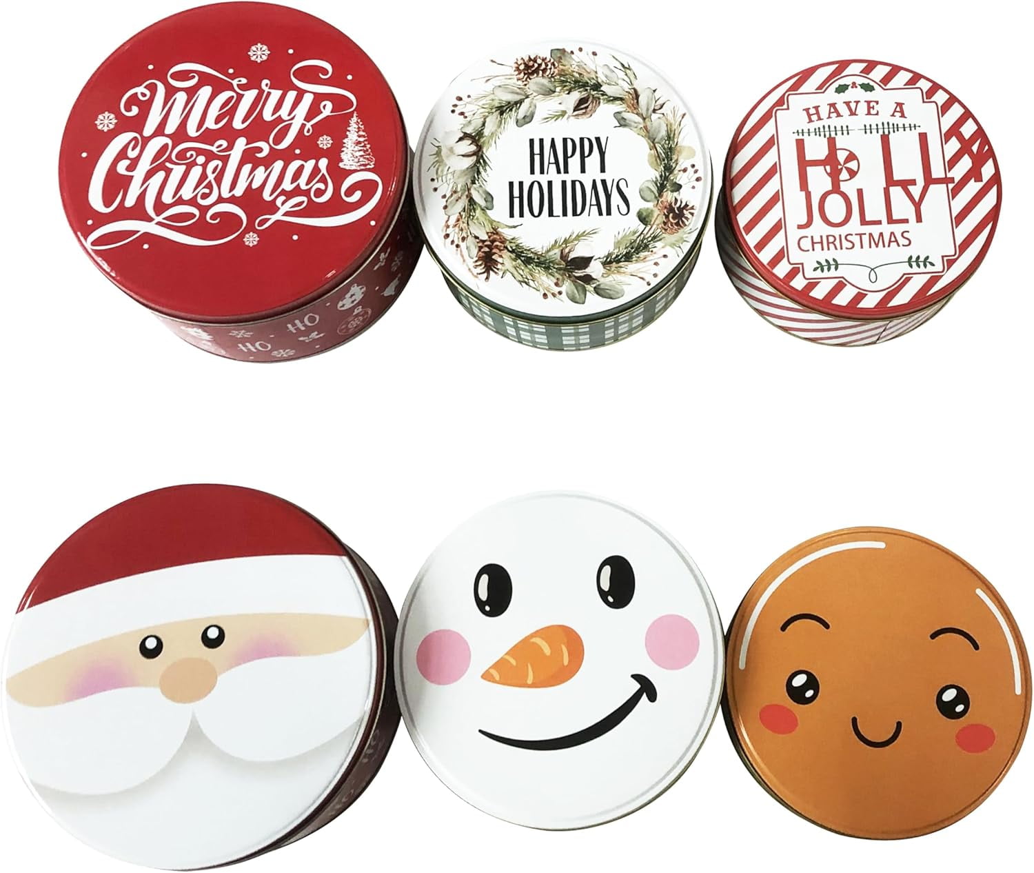 6 Pack Christmas Cookie Tins with Lids Round Tin with Festive Designs ...