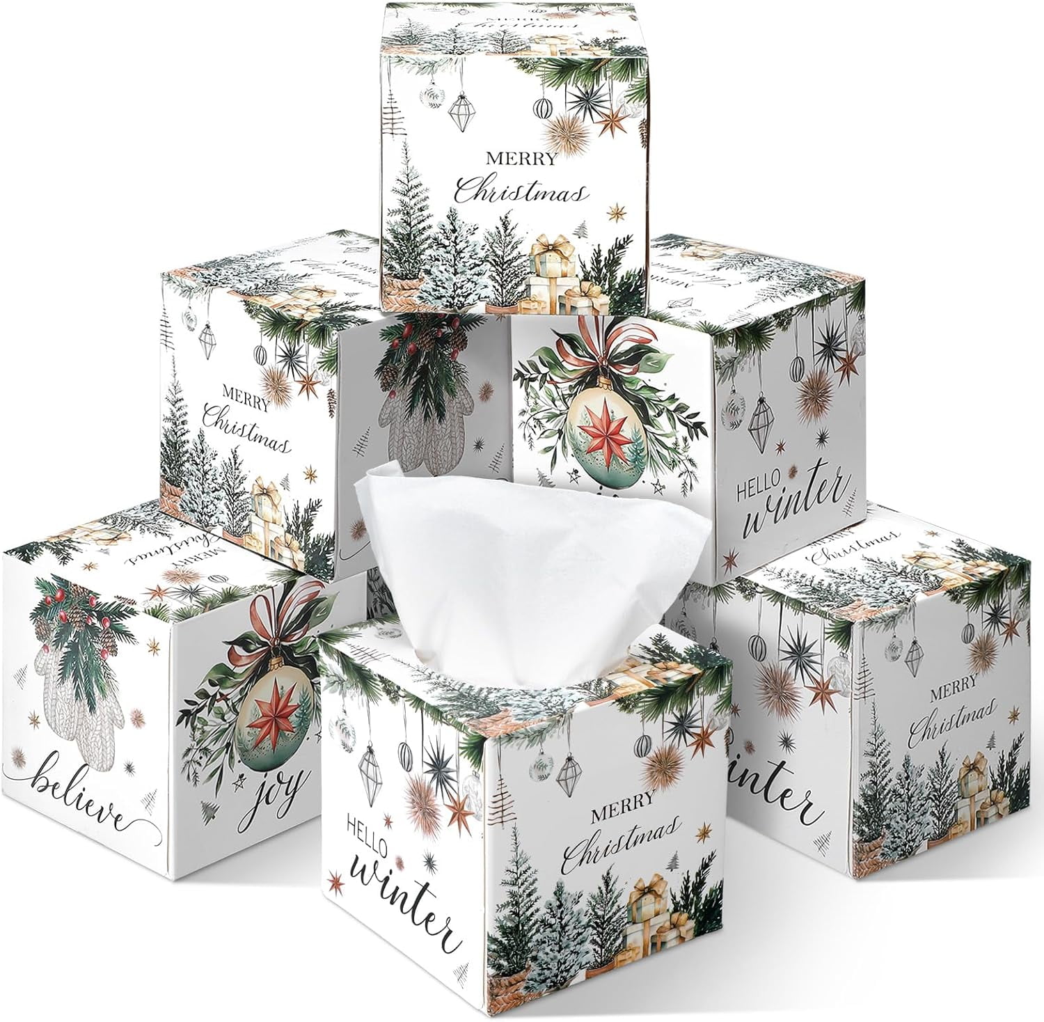 6 Pack Christmas Facial Tissue Cube Box Square 480 Sheets Snowman ...
